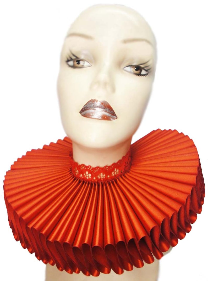 Ruffled Collar Red Satin Tall Wide Elizabethan Neck Ruff - Etsy Australia