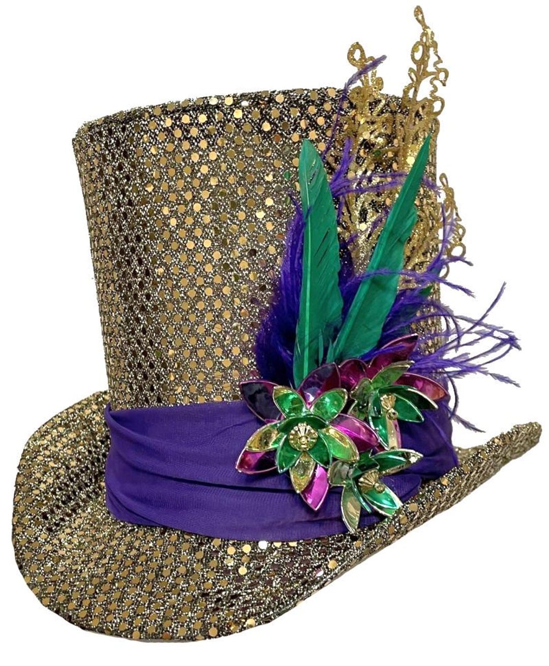 Gold Sequin Top Hat Mardi Gras Green Purple Steampunk Mad Hatter ...