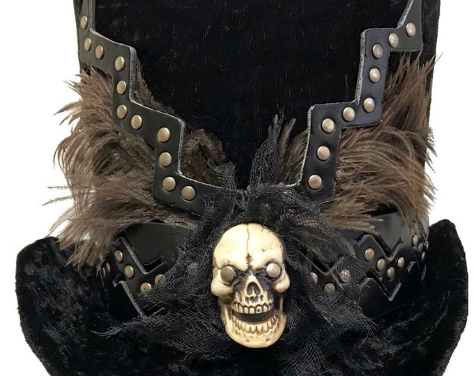 XL Tall Top Hat Black Velvet Skull Mothman Gothic Steampunk - Etsy