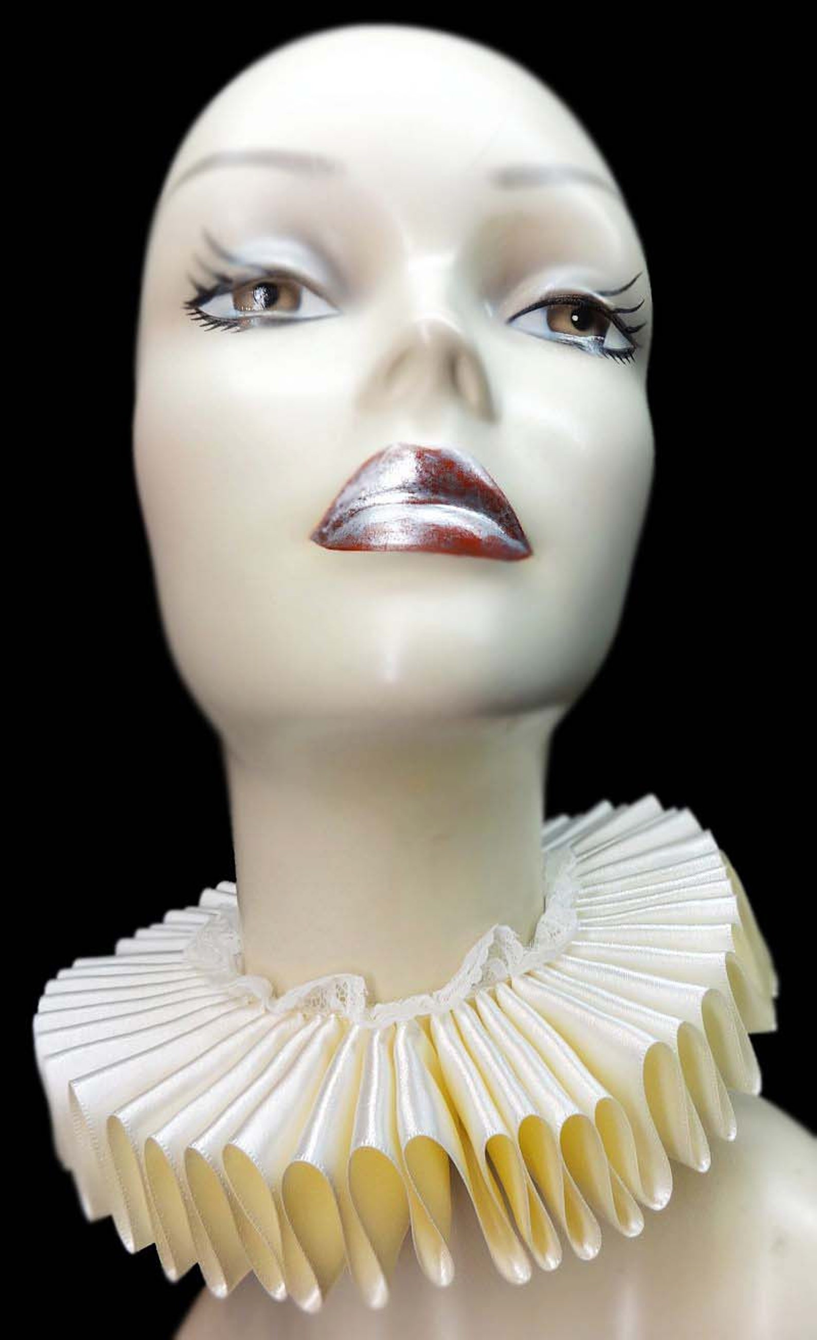 Ivory Satin and Lace Elizabethan Neck Ruff Ruffled Collar Victorian ...