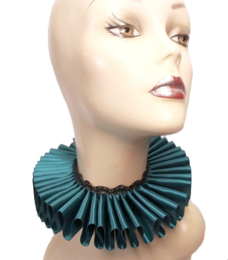 Ruffled Collar Teal Satin Lace Blue Elizabethan Neck Ruff - Etsy