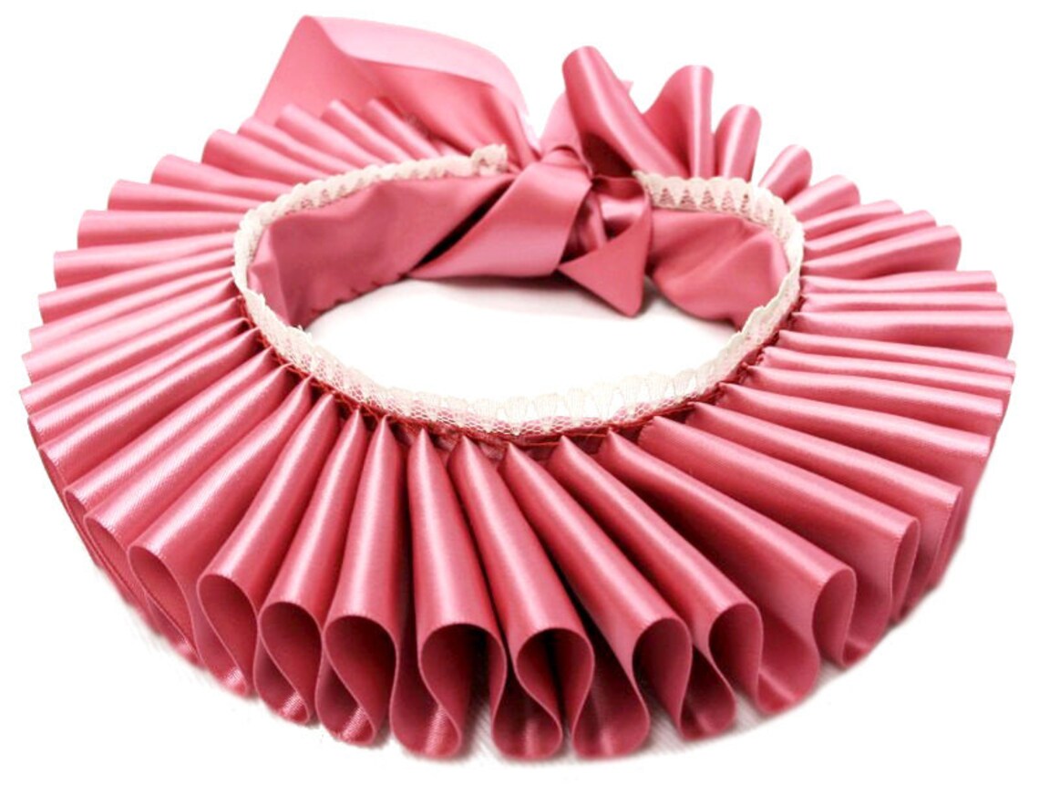 Pink Dusty Rose Satin and Lace Elizabethan Neck Ruff Ruffled | Etsy