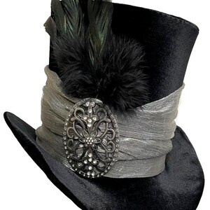 Tall Top Hat Black Velvet Silver Jeweled Gothic Steampunk Dapper ...