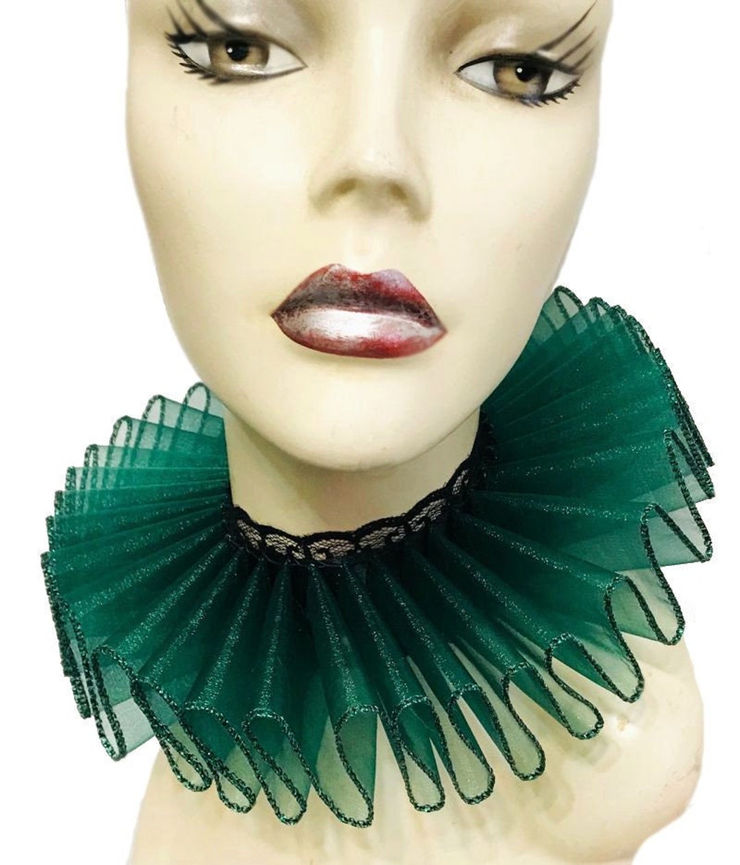 Green Ruffled Collar Emerald Shimmer Queen Elizabethan Neck Ruff ...