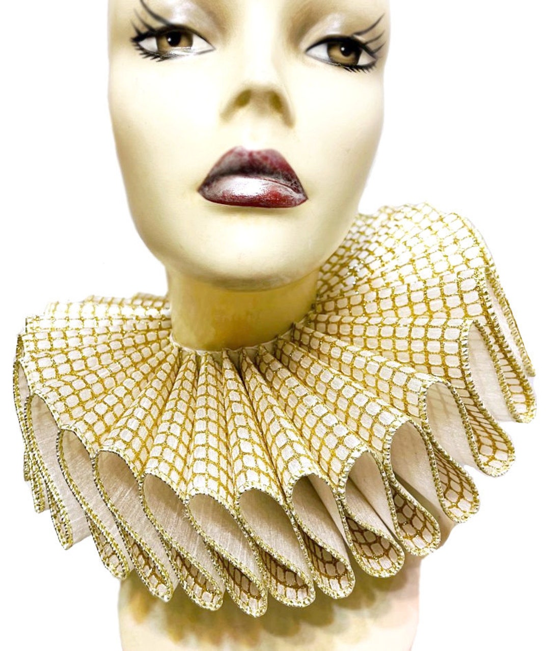 Ruffled Collar Gold White Glittery Tall Wide Elizabethan Neck Ruff ...