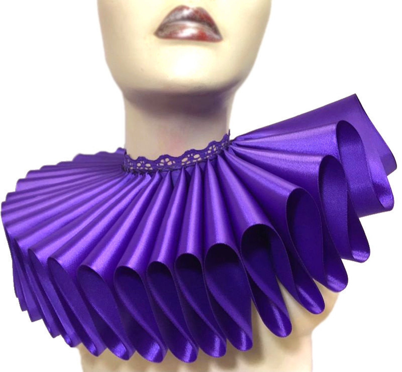 Ruffled Collar Purple Satin Tall Wide Elizabethan Neck Ruff | Etsy
