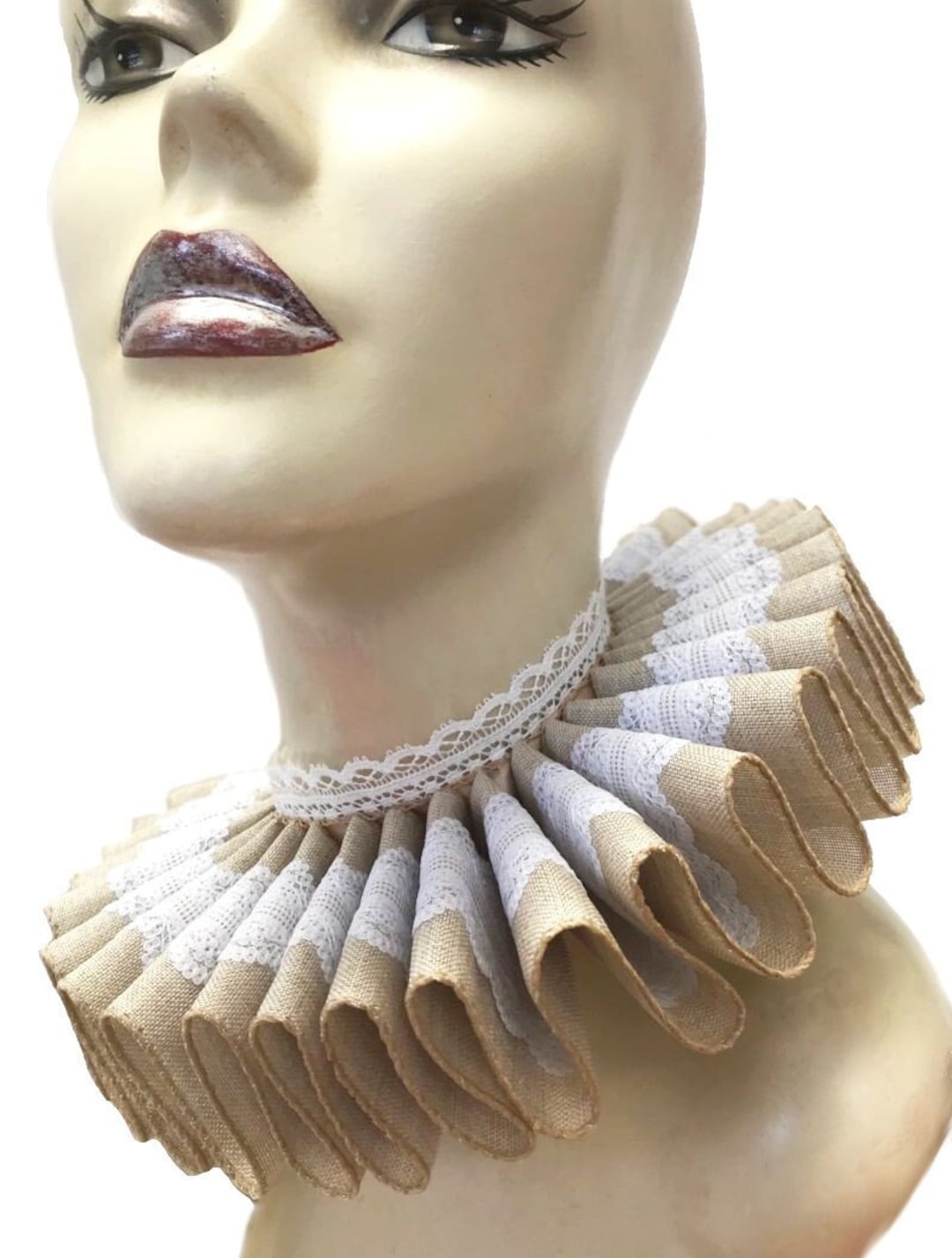 Ruffled Collar Beige White Lace Tan Queen Elizabethan Neck Ruff ...