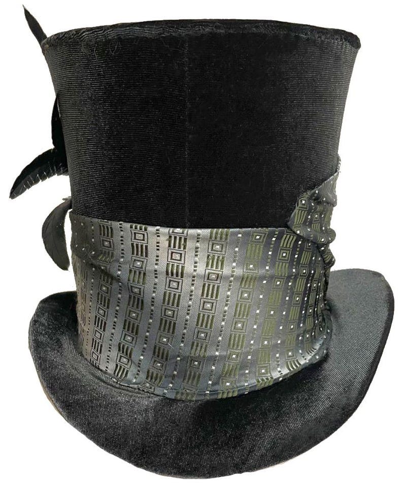 Tall Top Hat Dark Grey Charcoal Steampunk Wedding Mad Hatter Green ...