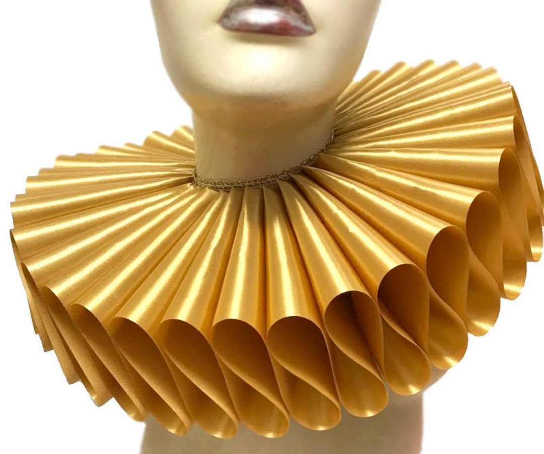 Ruffled Collar Gold Satin Tall Wide Elizabethan Neck Ruff Victorian ...