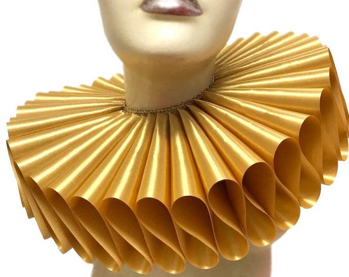 Ruffled Collar Gold Satin Tall Wide Elizabethan Neck Ruff - Etsy