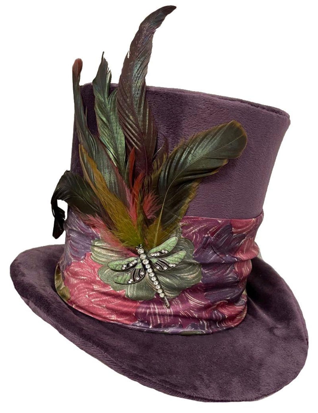 Purple Velvet Top Hat Dragonfly Floral Jeweled Steampunk Dandy Lady Mad ...