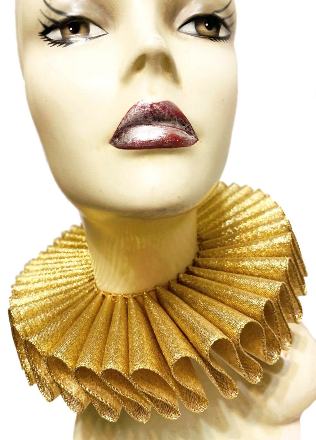 Ruffled Collar Gold Lamé Metallic Queen Elizabethan Neck Ruff Victorian ...