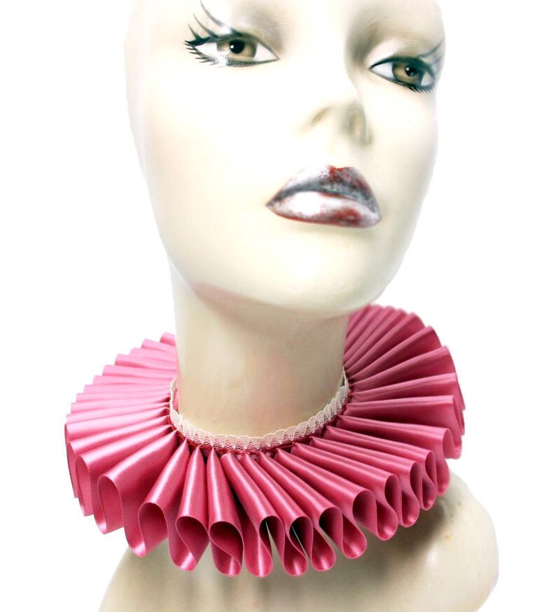 Pink Dusty Rose Satin and Lace Elizabethan Neck Ruff Ruffled - Etsy
