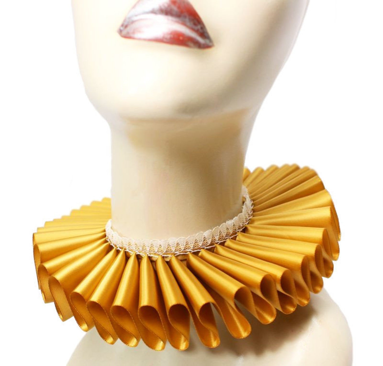 Gold Satin and Lace Elizabethan Neck Ruff Ruffled Collar - Etsy