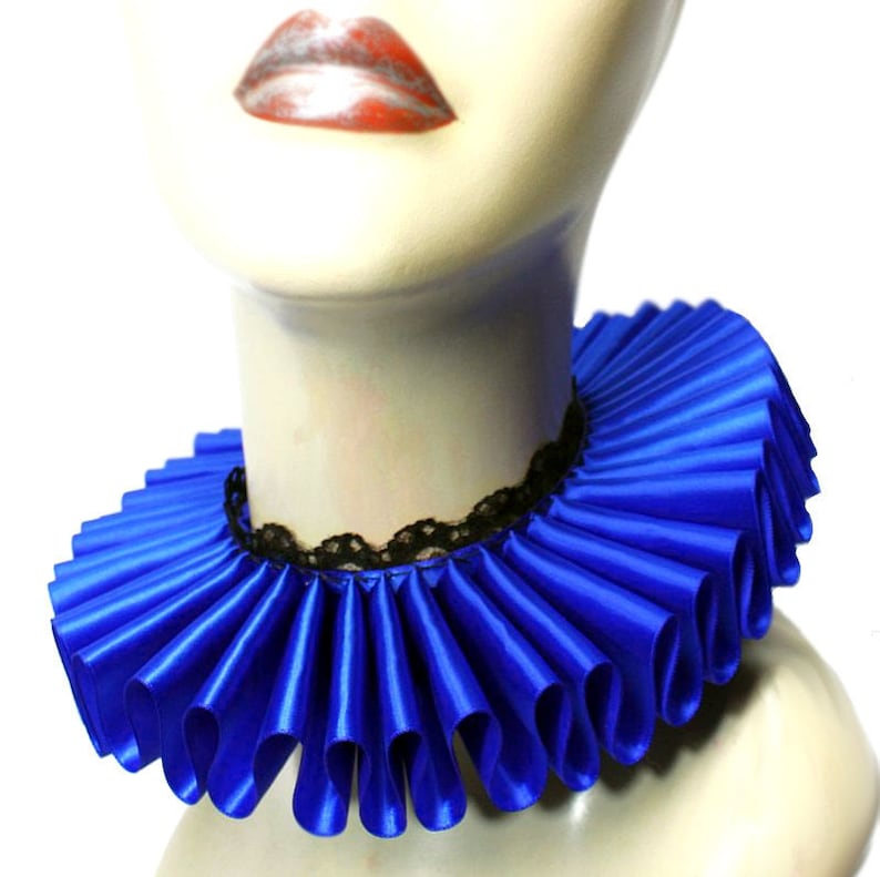 Royal Blue Satin and Lace Elizabethan Neck Ruff Ruffled Collar ...