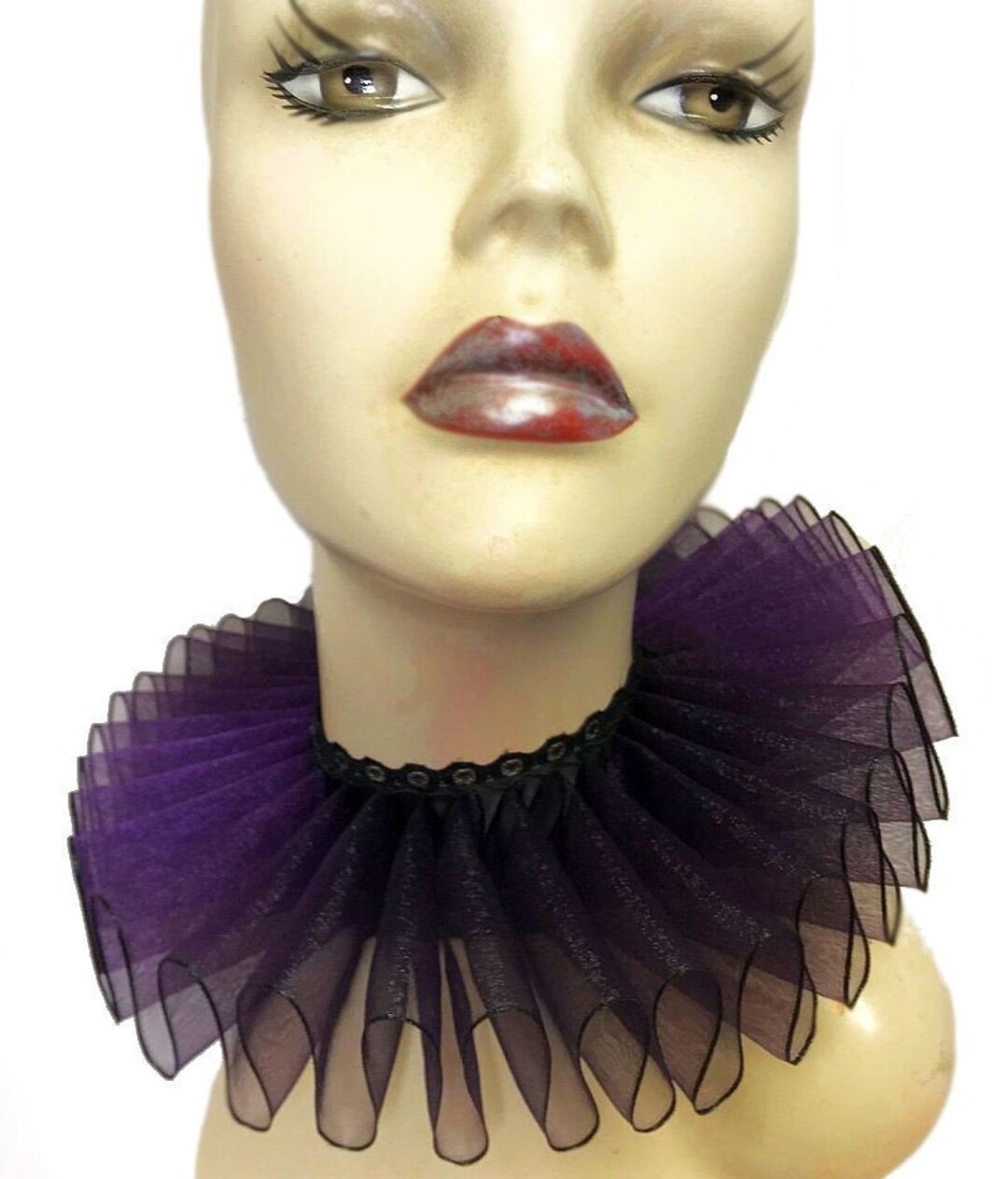 Ruffled Collar Purple Plum Sheer Satin Queen Elizabethan Neck Ruff ...