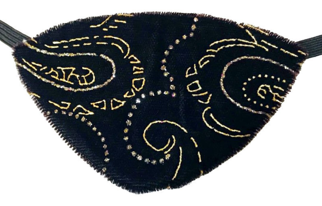 Velvet Eye Patch Black Gold Silver Glitter Shimmery Fashion Pirate ...