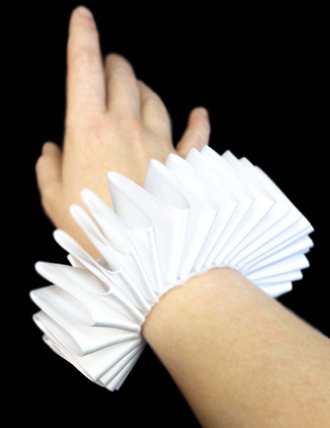 White Satin Wrist Ruffs Ruffled Arm Bands Elizabethan Victorian ...