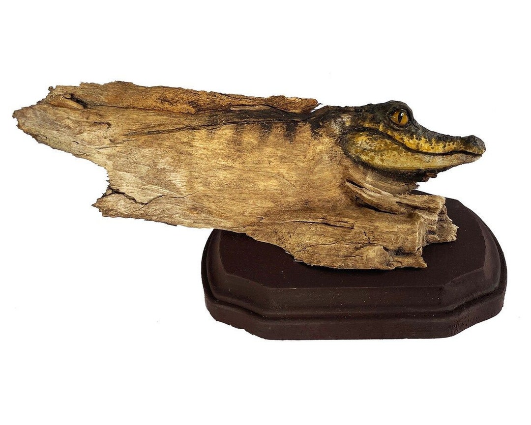 Wood Carving Sculpture Baby Gator Young Life Original Rick Cain Florida ...