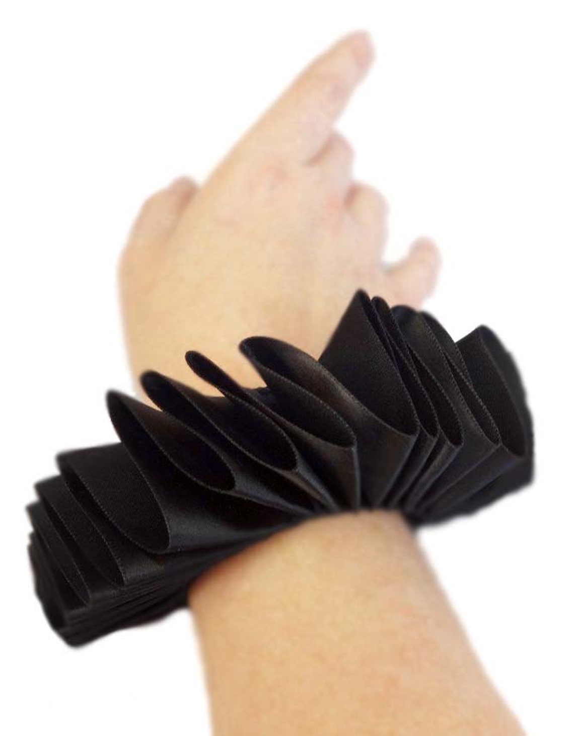 Black Satin Wrist Ruffs Ruffled Arm Bands Elizabethan - Etsy