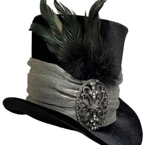 Tall Top Hat Black Velvet Silver Jeweled Gothic Steampunk Dapper ...