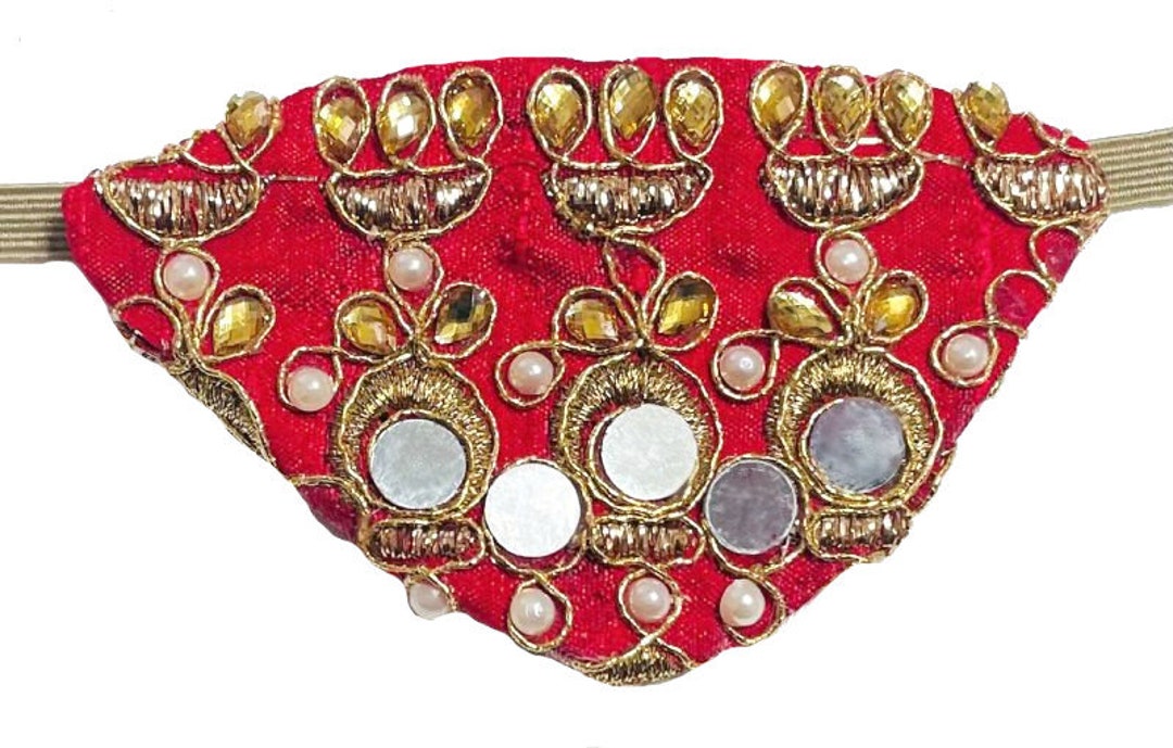 Red Eye Patch Gold Jeweled Bollywood Vibes Mirrored Sequin Silk Fashion ...