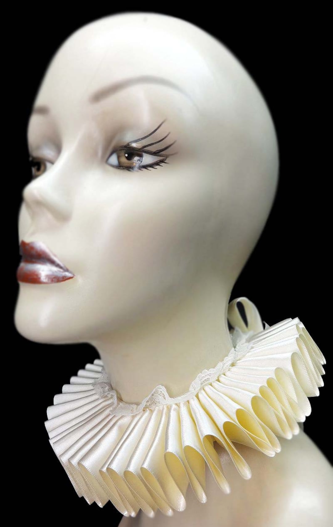 Ivory Satin and Lace Elizabethan Neck Ruff Ruffled Collar Victorian ...