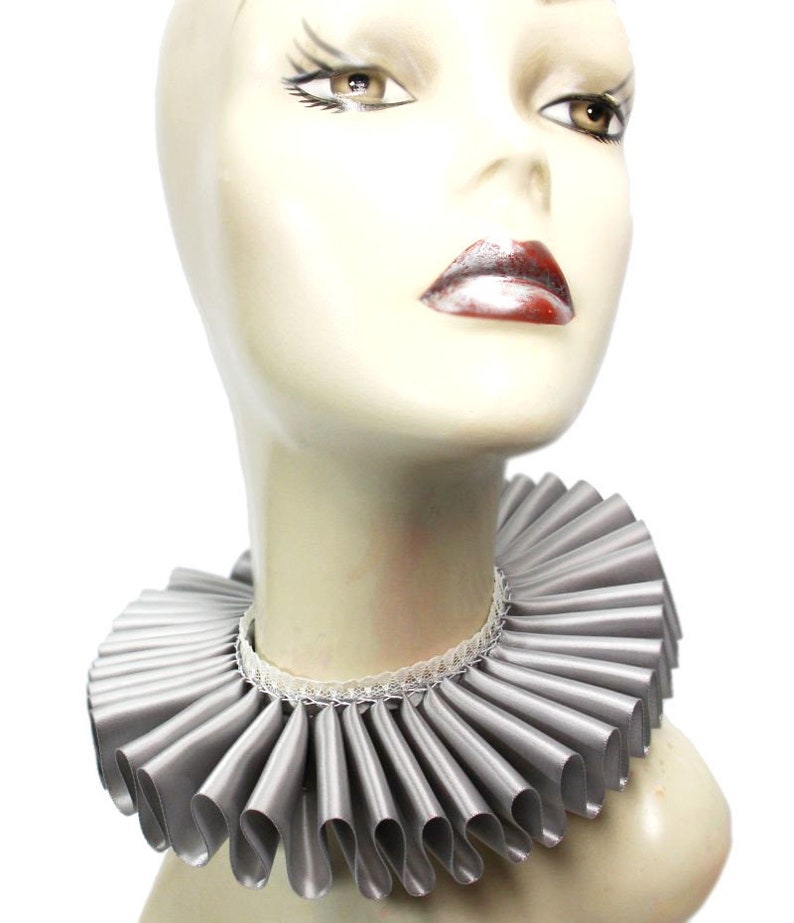 Ruffled Collar Silver Satin Lace Gray Elizabethan Neck Ruff - Etsy