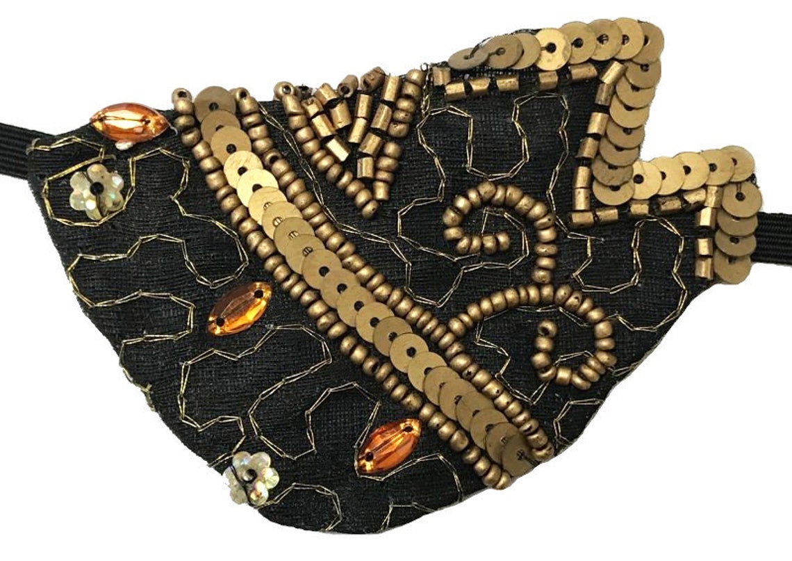 Bejeweled LEFT Eye Patch Black Gold Amber Beaded Sequin | Etsy