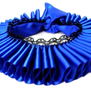 Royal Blue Satin and Lace Elizabethan Neck Ruff Ruffled Collar ...