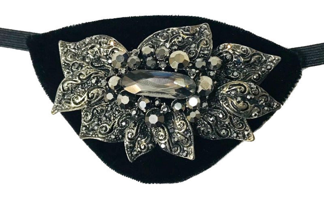 Rhinestone Eye Patch Jeweled Glamour Deluxe Black Velvet Silver Grey ...