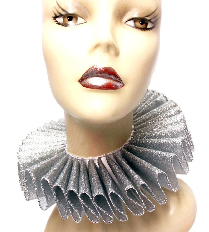 Ruffled Collar Silver Shimmer Queen Elizabethan Neck Ruff - Etsy
