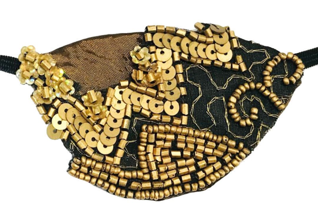 Bejeweled Eye Patch Black Gold Amber Beaded Sequin Jeweled Fashion ...