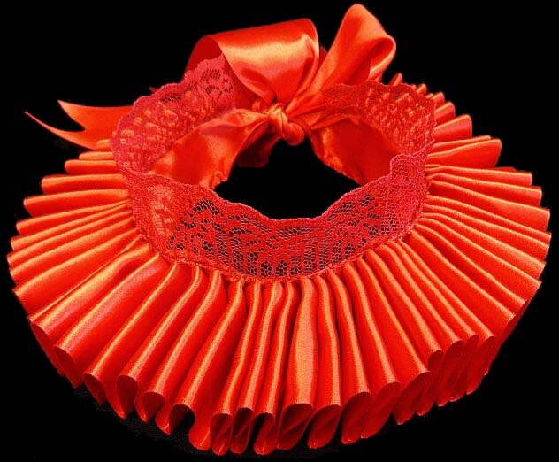 Red Satin and Lace Elizabethan Neck Ruff Ruffled Collar Victorian ...
