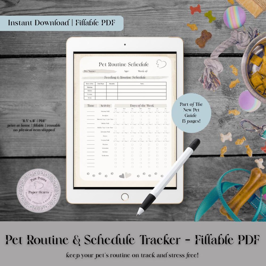 Fillable Pet Care Schedule: Daily Dog & Cat Routine Tracker (PDF ...