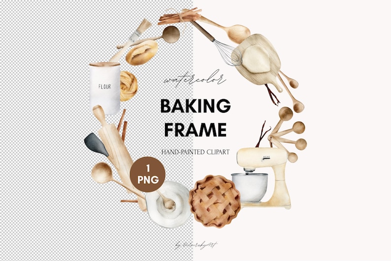 Watercolor Baking Wreath Clipart PNG - Cooking Tools Frame - Bakery ...