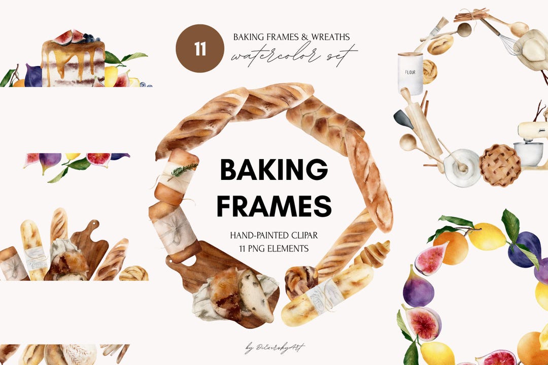 Watercolor Frames Baking Clipart Png - Bread, Baking Tools Borders ...