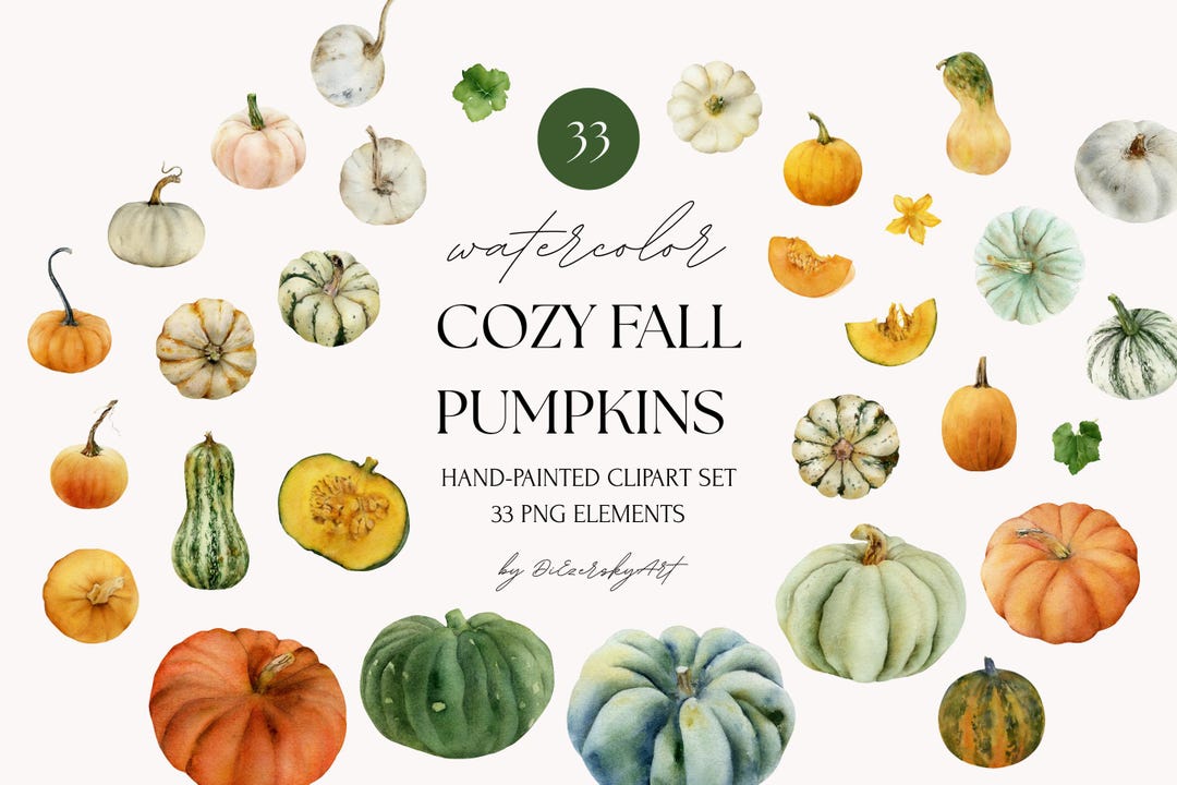 Pumpkins Clipart Set PNG - Watercolor Fall Clip Art - Orange, Red ...