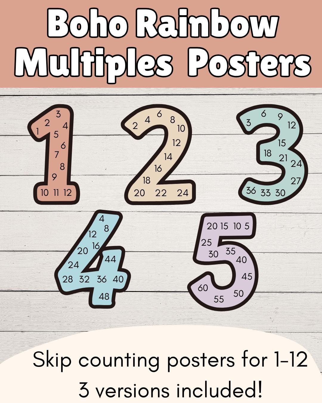 Boho Rainbow Skip Counting Posters: Multiplication Practice, Classroom ...