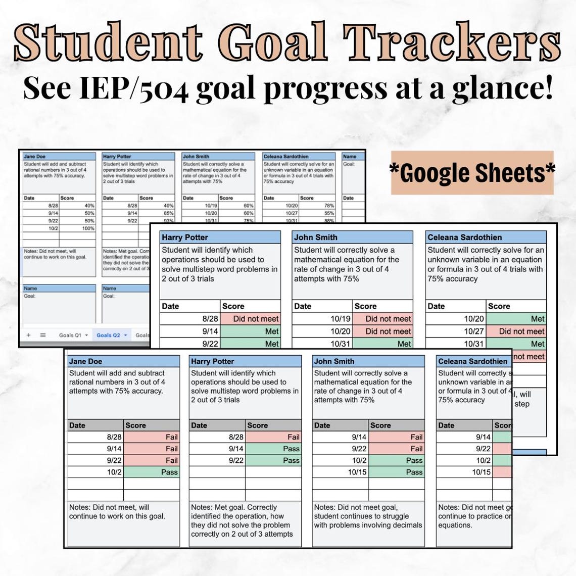 Student Goal Tracker | IEP | 504 | Editable Teacher Spreadsheet for ...