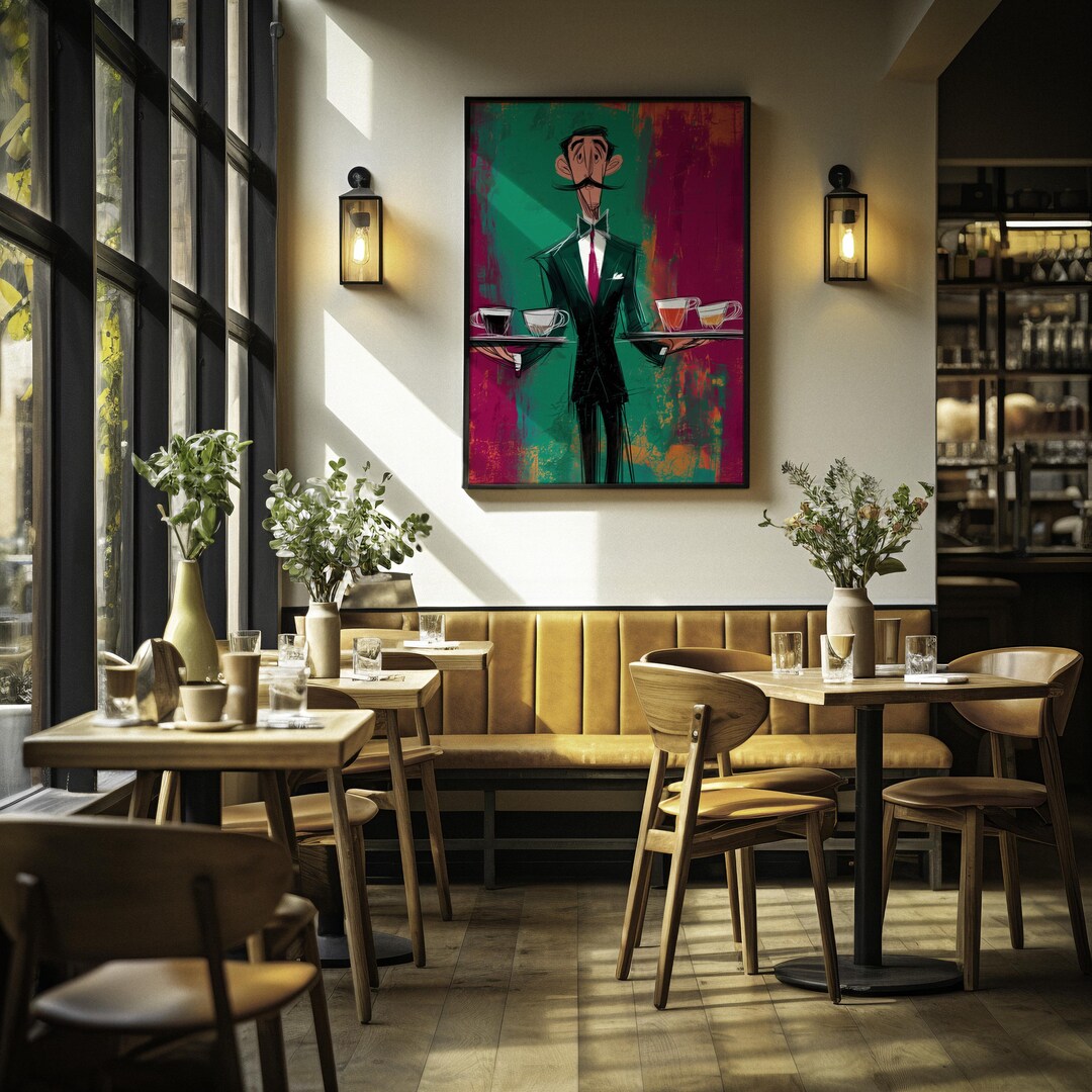 French Waiter Poster: Vintage Coffee and Wine Bar Art - Etsy