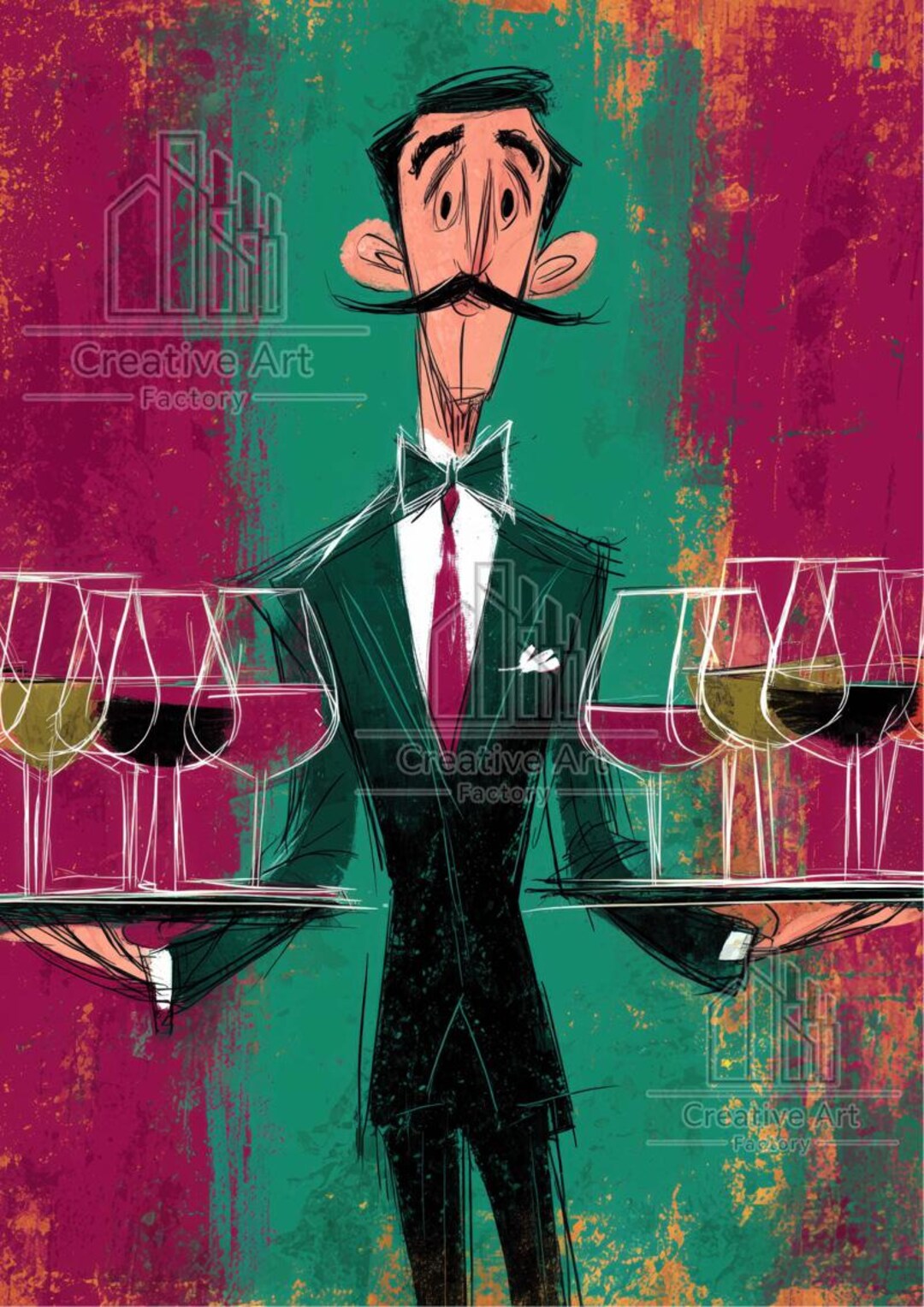 Wine Art Poster: French Waiter Illustration - Digital Download - Etsy
