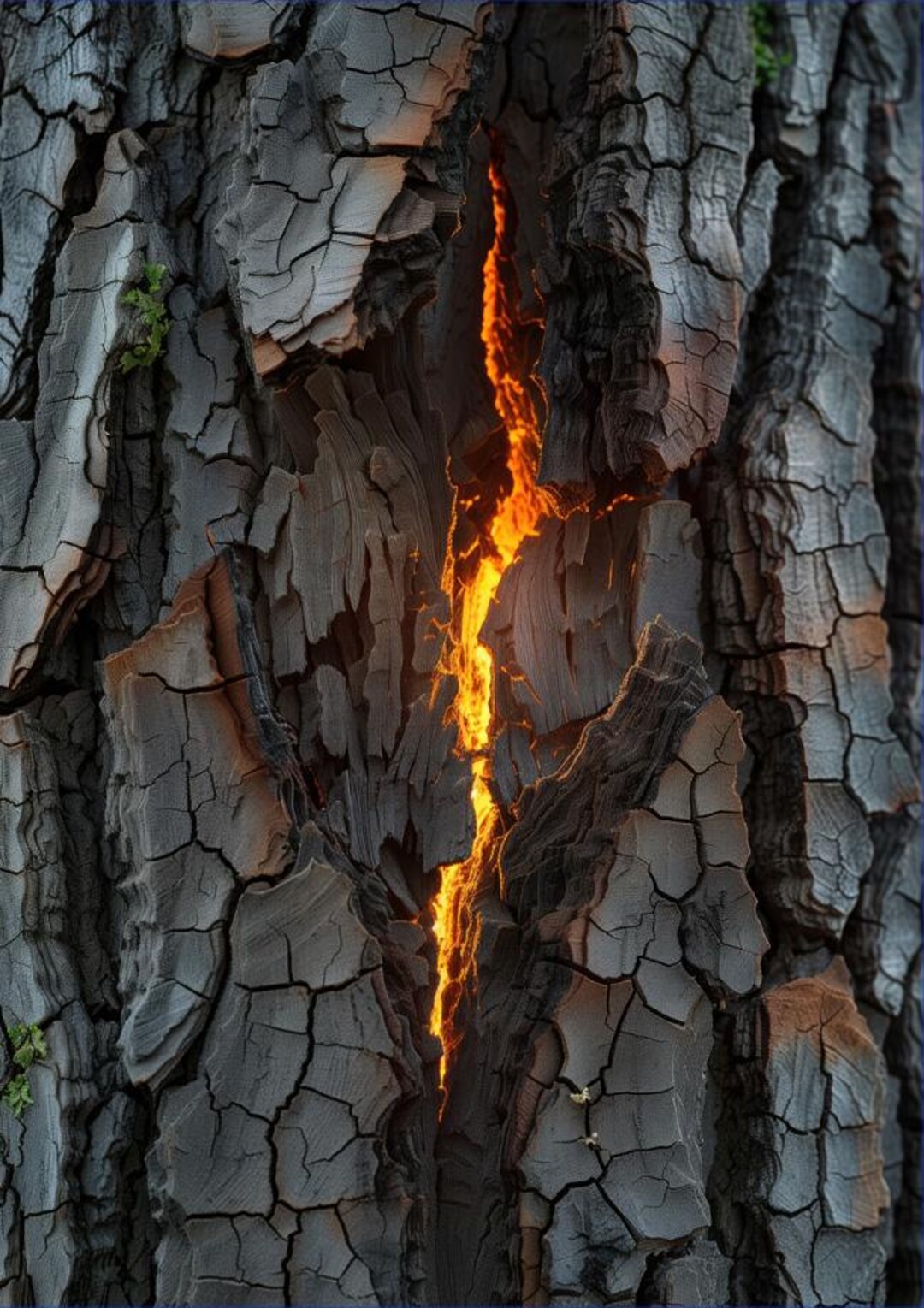Burning Tree Bark Wall Art – Fiery Nature Texture Poster (digital ...