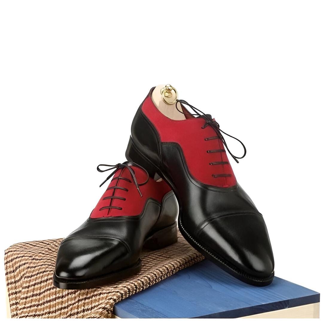 Handmade Men Two Tone Red and Black Formal Shoes, Mens Oxford Dress ...