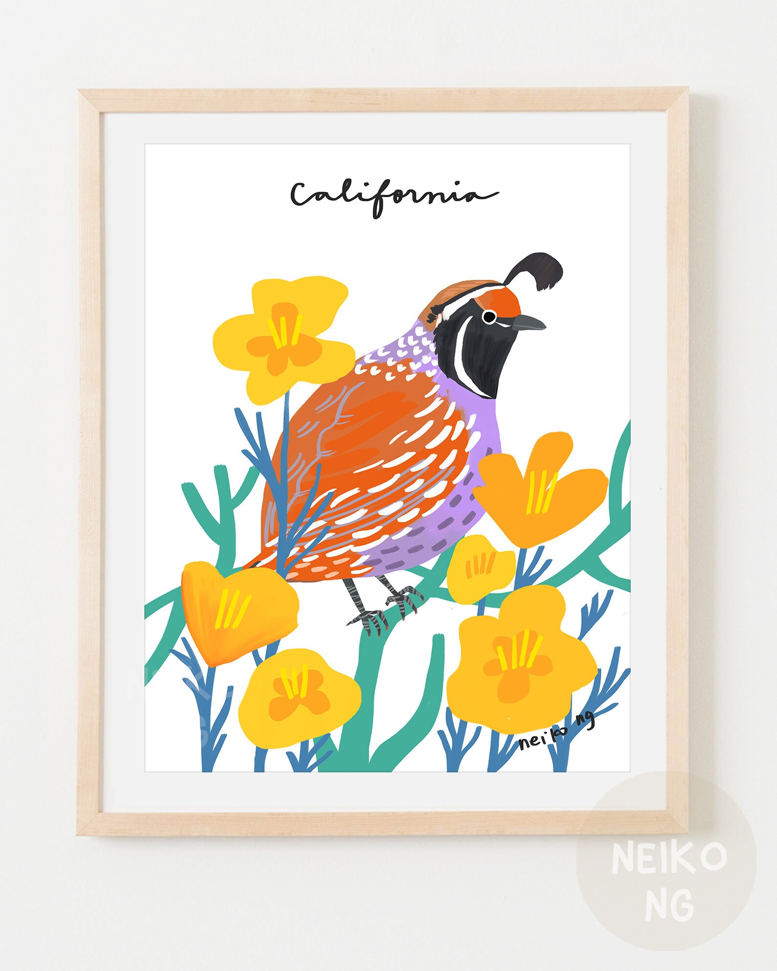 California Poster California bird art California poppies | Etsy