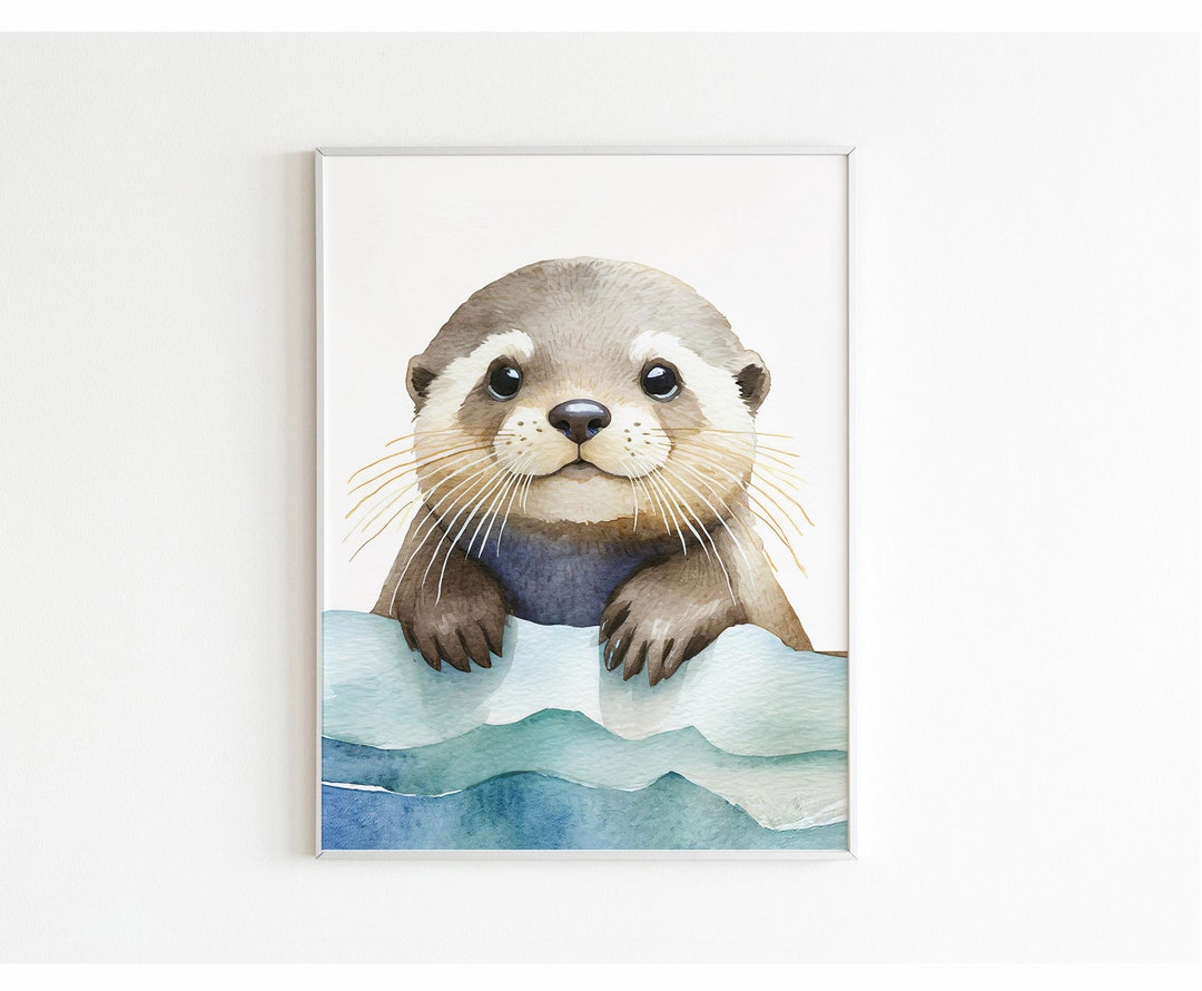 Sea Otter Artwork, Ocean Nursery Print, Watercolor Otter Animals ...