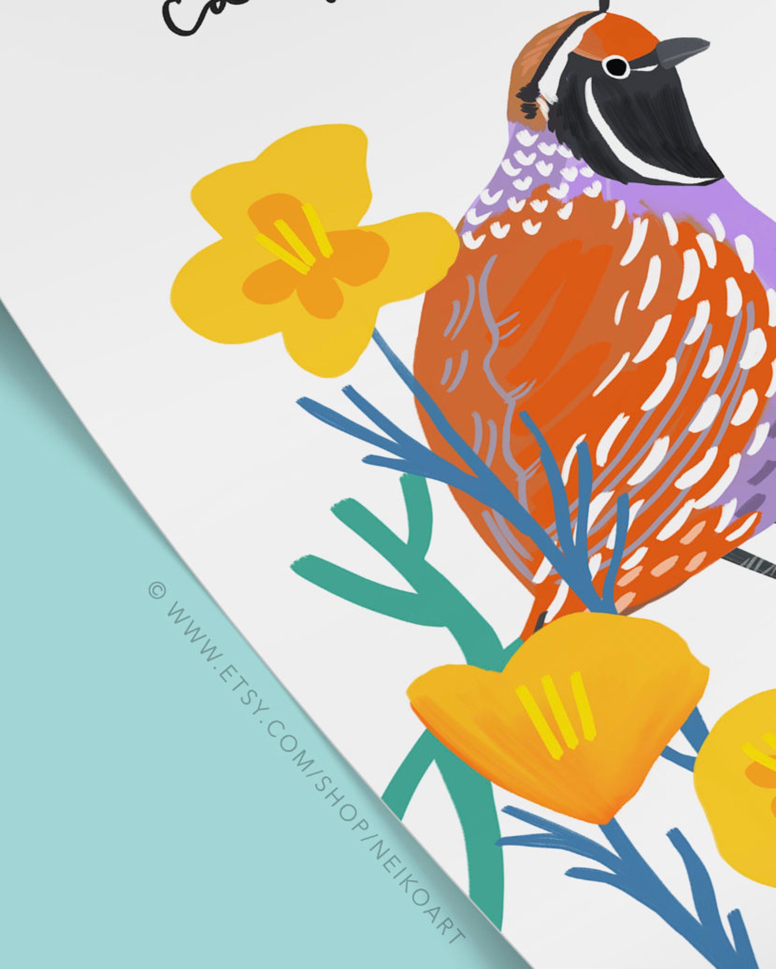 California Poster California bird art California poppies | Etsy