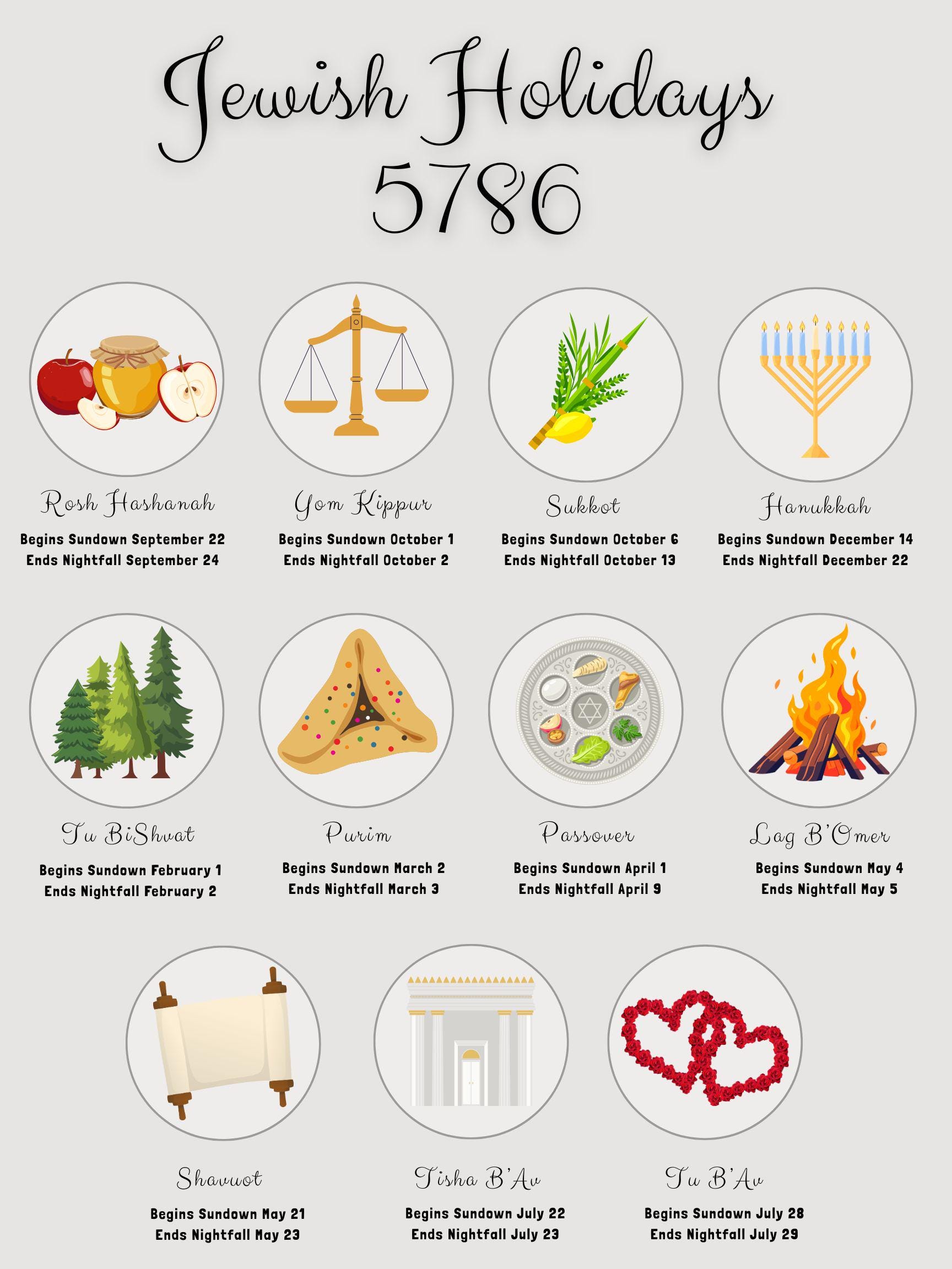 Jewish Holiday Calendar 5786: Judaica Wall Art (digital Download) - Etsy