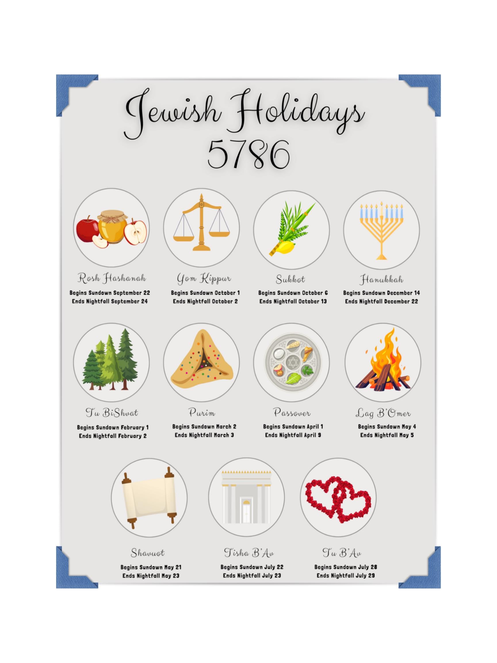 Jewish Holiday Calendar 5786: Judaica Wall Art (digital Download) - Etsy