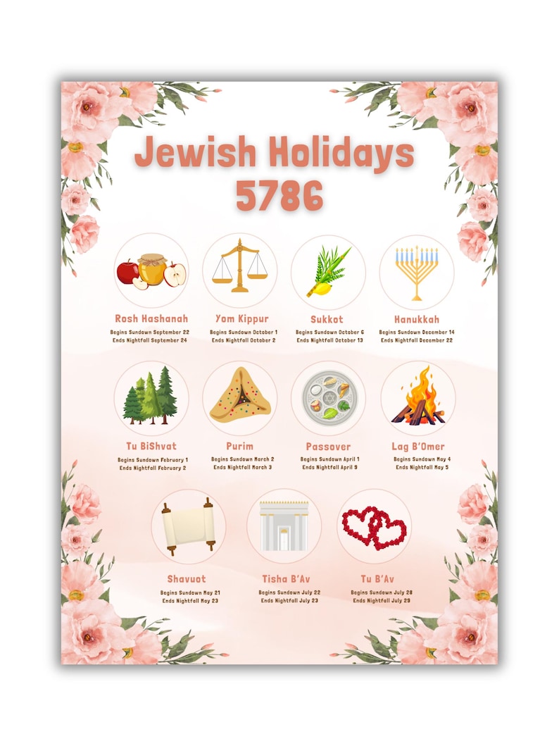 Jewish Holiday Calendar 2025: Printable Hebrew Calendar (digital ...